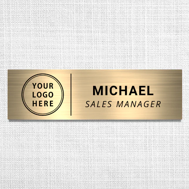 Modern Business Logo Gold Name Tag | Zazzle
