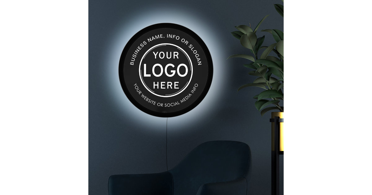 Modern Business Logo | Professional Black Round LED Sign | Zazzle