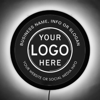 Modern Business Logo | Professional Black Round LED Sign | Zazzle
