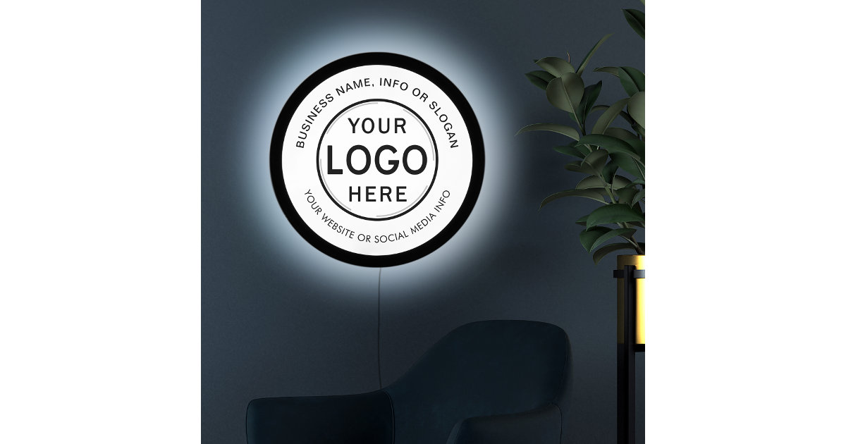 Modern Business Logo | Professional White Round LED Sign | Zazzle
