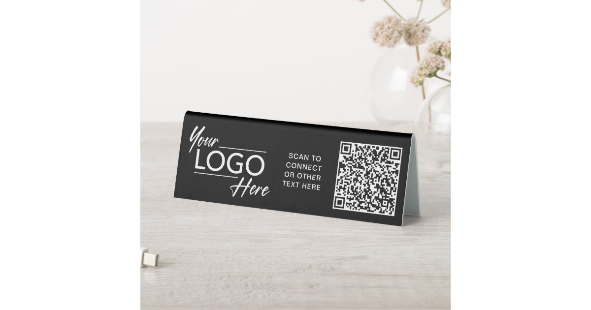 Modern Business Logo QR Code Black Table Tent | Zazzle