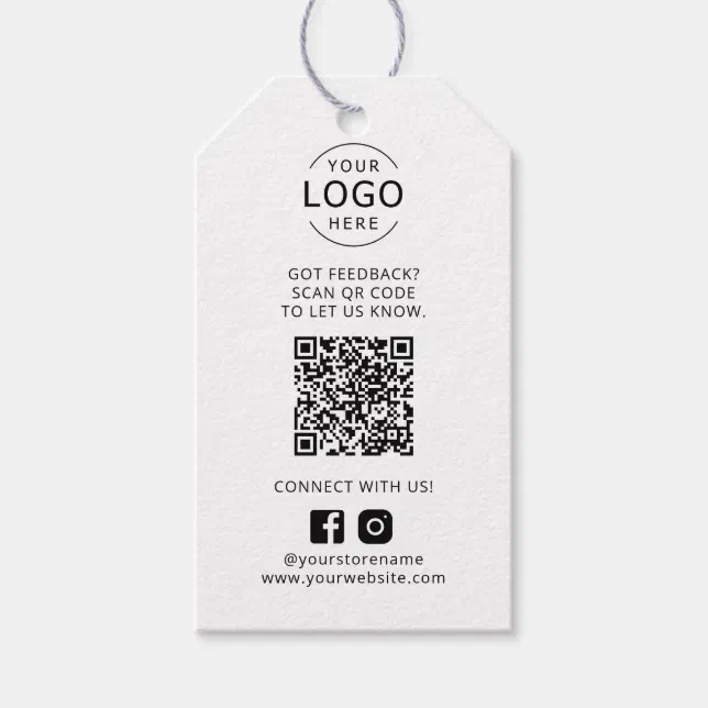 Modern Business Logo QR Code Feedback Social Media Gift Tags | Zazzle