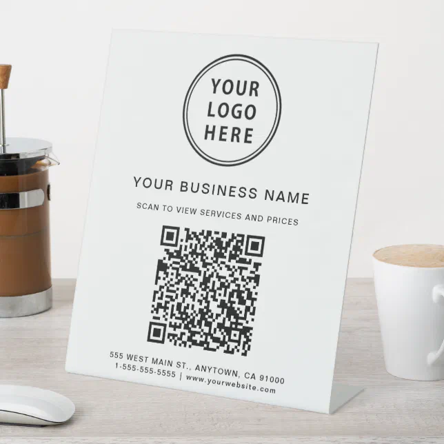 Modern Business Logo QR Code Pedestal Sign | Zazzle