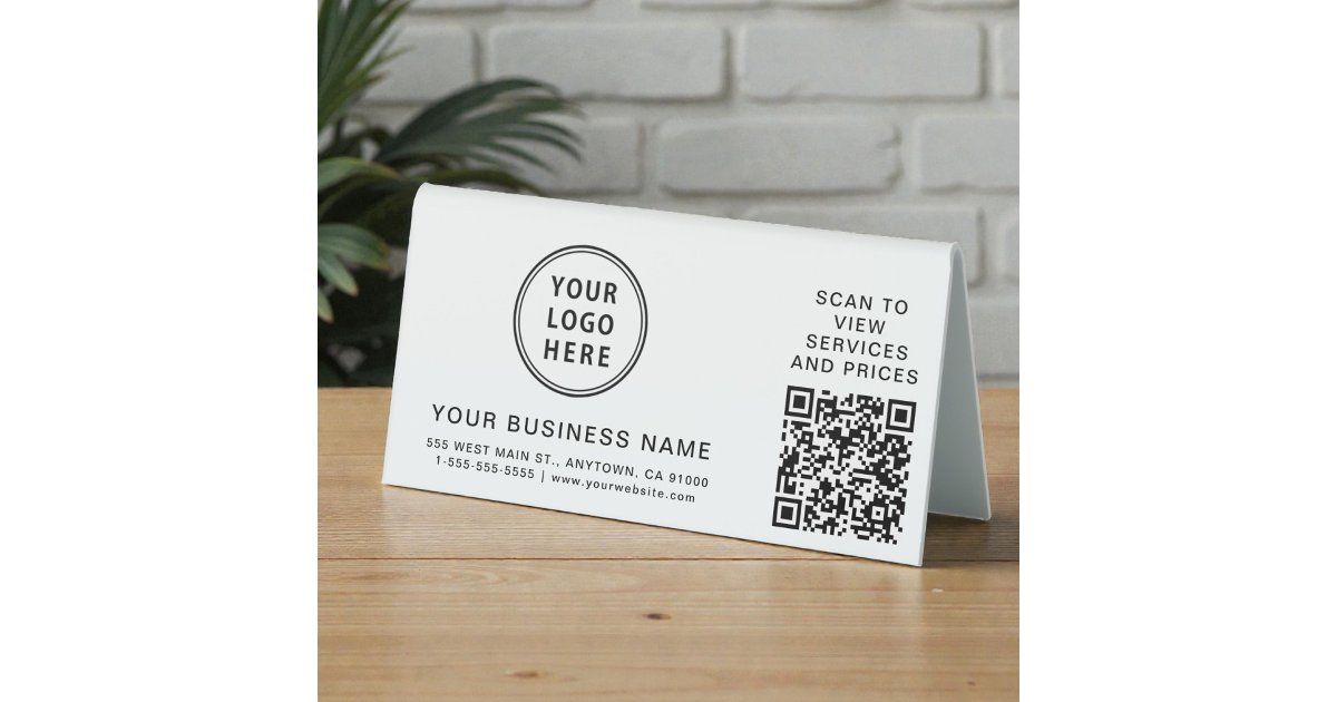 Modern Business Logo QR Code Table Tent | Zazzle