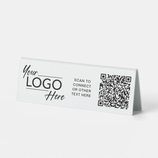 Modern Business Logo QR Code Table Tent Sign | Zazzle