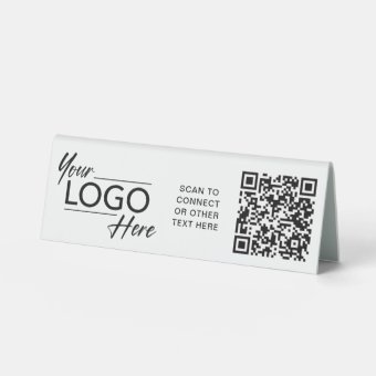 Modern Business Logo QR Code Table Tent Sign | Zazzle
