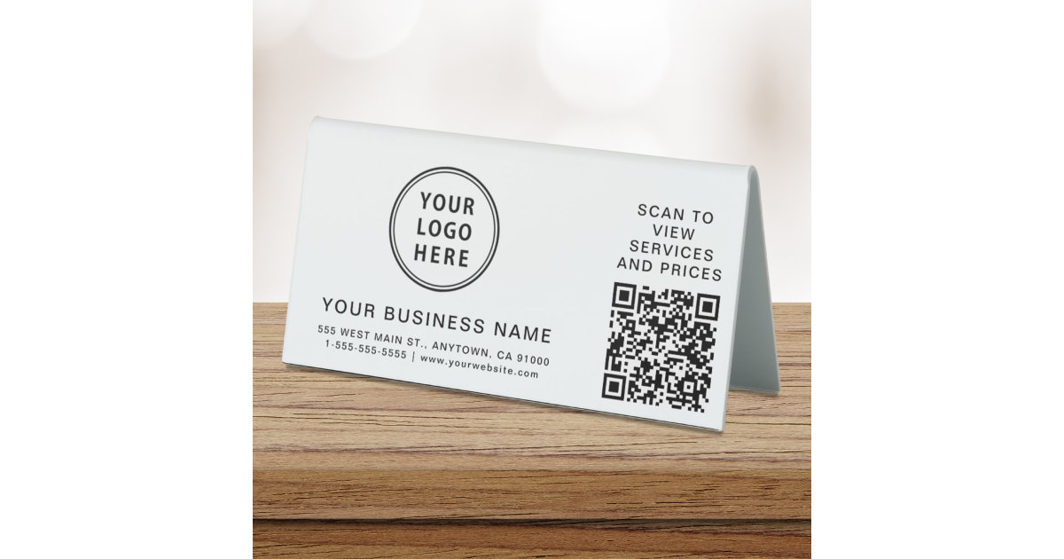 Modern Business Logo QR Code Table Tent Sign | Zazzle