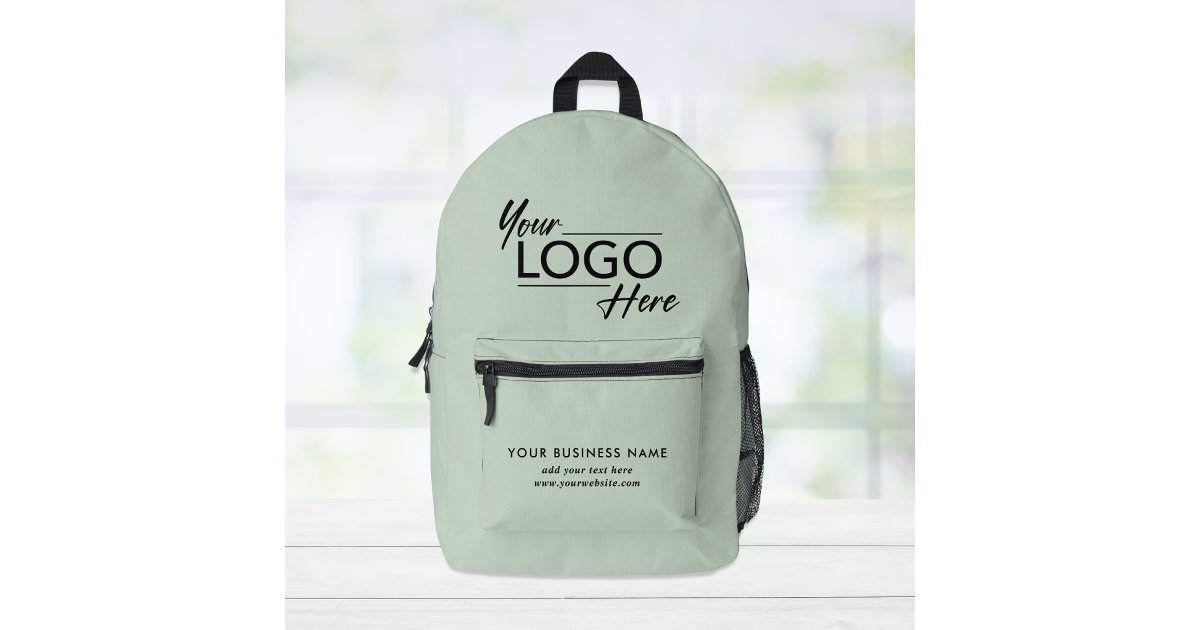 Modern Business Logo Sage Green Printed Backpack | Zazzle