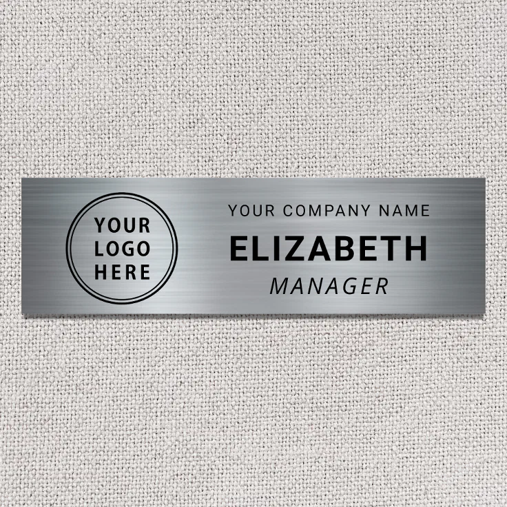 Modern Business Logo Silver Name Tag | Zazzle