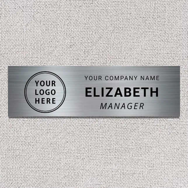 Modern Business Logo Silver Name Tag | Zazzle