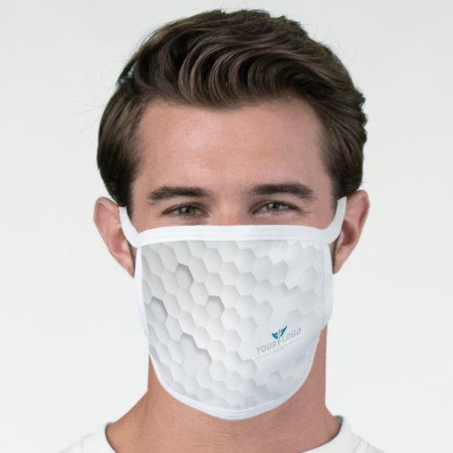 Modern Business Logo White Hexagon Pattern Face Mask | Zazzle