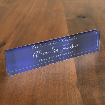 Modern Business Navy Blue Elegant Professional Desk Name Plate | Zazzle
