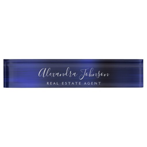 Modern Business Navy Blue Elegant Professional Desk Name Plate | Zazzle