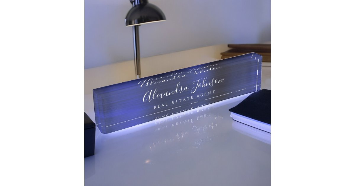 Modern Business Navy Blue Elegant Professional Desk Name Plate | Zazzle