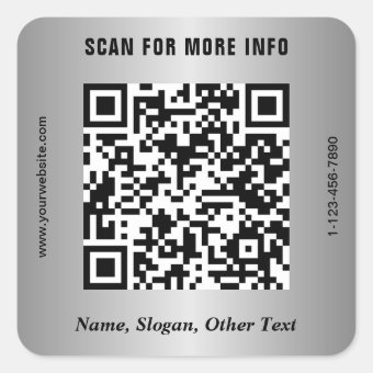Modern Business QR Code Silver Square Sticker | Zazzle