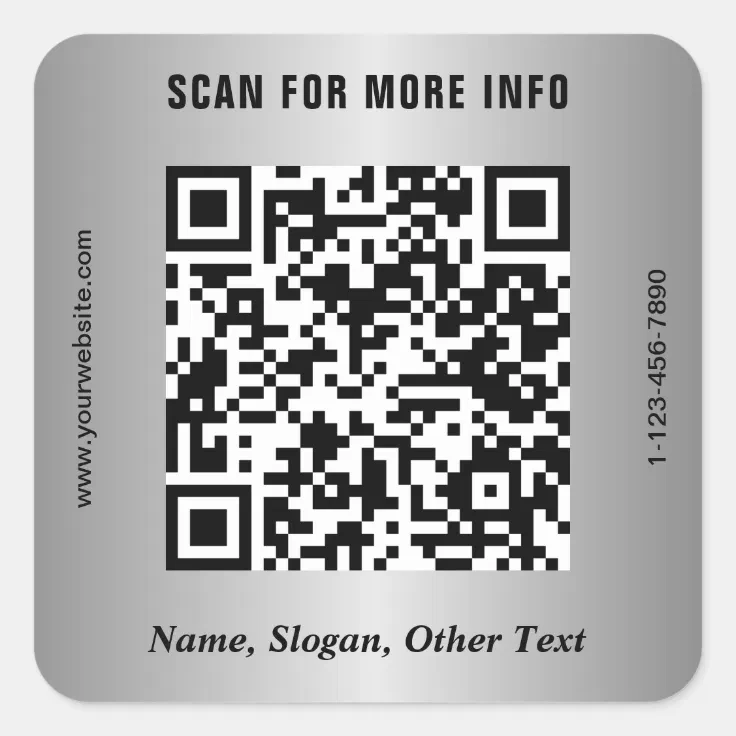 Modern Business QR Code Silver Square Sticker | Zazzle