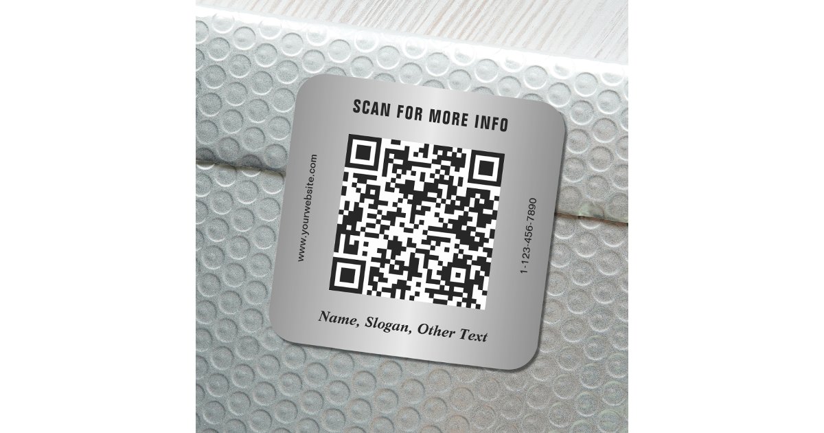 Modern Business QR Code Silver Square Sticker | Zazzle