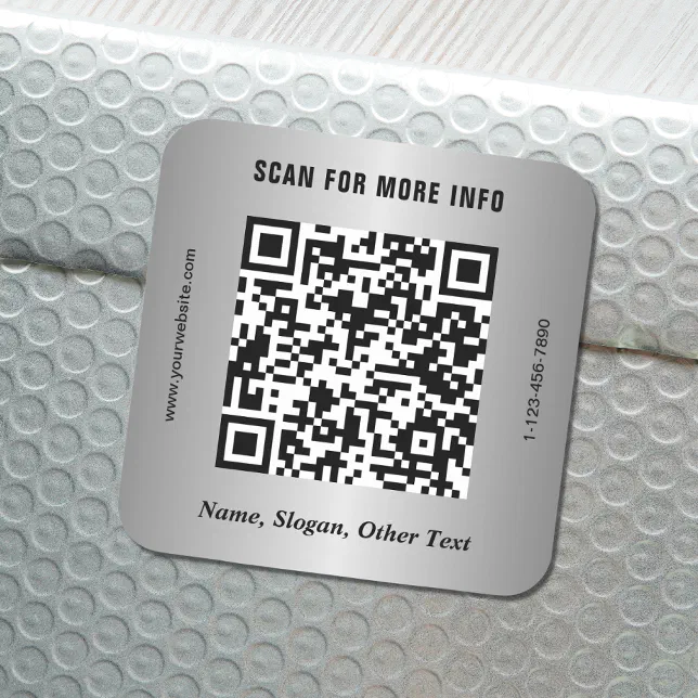 Modern Business QR Code Silver Square Sticker | Zazzle