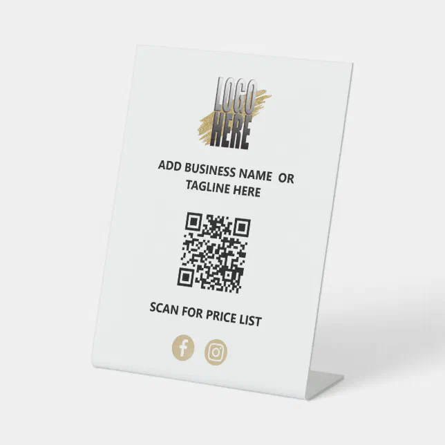 Modern Business QR Code with Logo Pedestal Sign | Zazzle