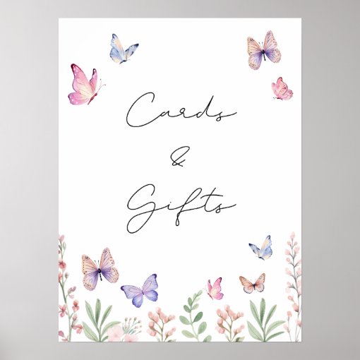 Modern Butterflies Bridal Shower Cards and Gifts Poster | Zazzle