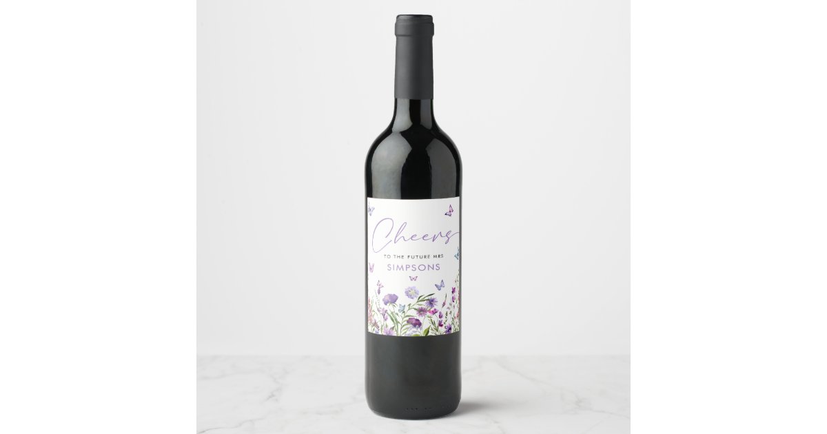 Modern Butterflies Bridal Shower Cheers Wine Label | Zazzle