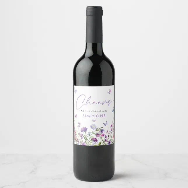 Modern Butterflies Bridal Shower Cheers Wine Label | Zazzle