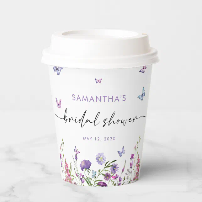 Modern Butterflies Bridal Shower Welcome Sign Paper Cups | Zazzle