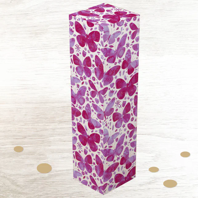 Modern Butterfly Watercolor Magenta Pink Wine Box | Zazzle