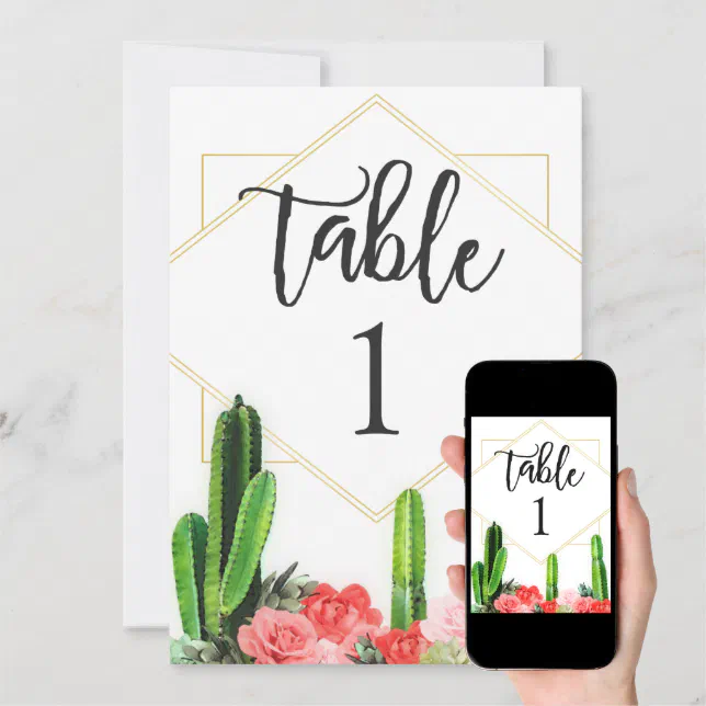 Modern Cactus and Floral Table Number Card | Zazzle