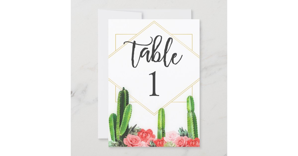 Modern Cactus and Floral Table Number Card | Zazzle