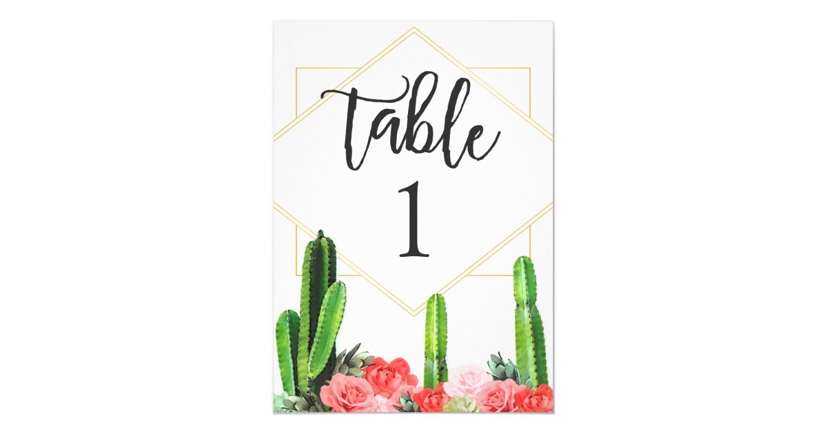 Modern Cactus and Floral Table Number Card | Zazzle.com