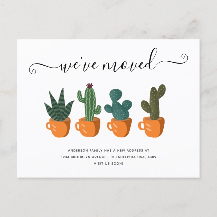 Modern Cactus Calligraphy We've Moved New Home Announcement Postcard ...
