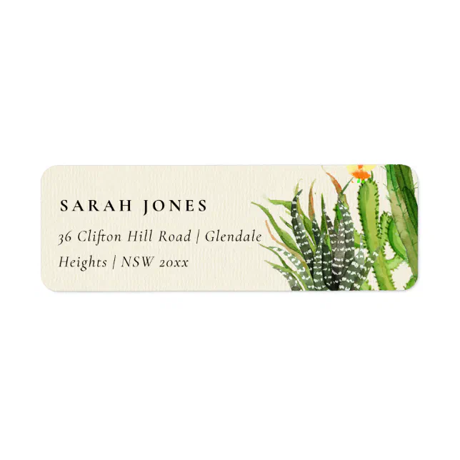 MODERN CACTUS FLORAL GARDEN WATERCOLOR ADDRESS LABEL | Zazzle