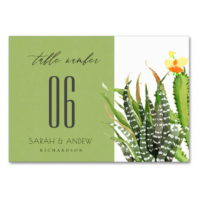MODERN CACTUS FLORAL GARDEN WATERCOLOR TABLE NUMBER | Zazzle