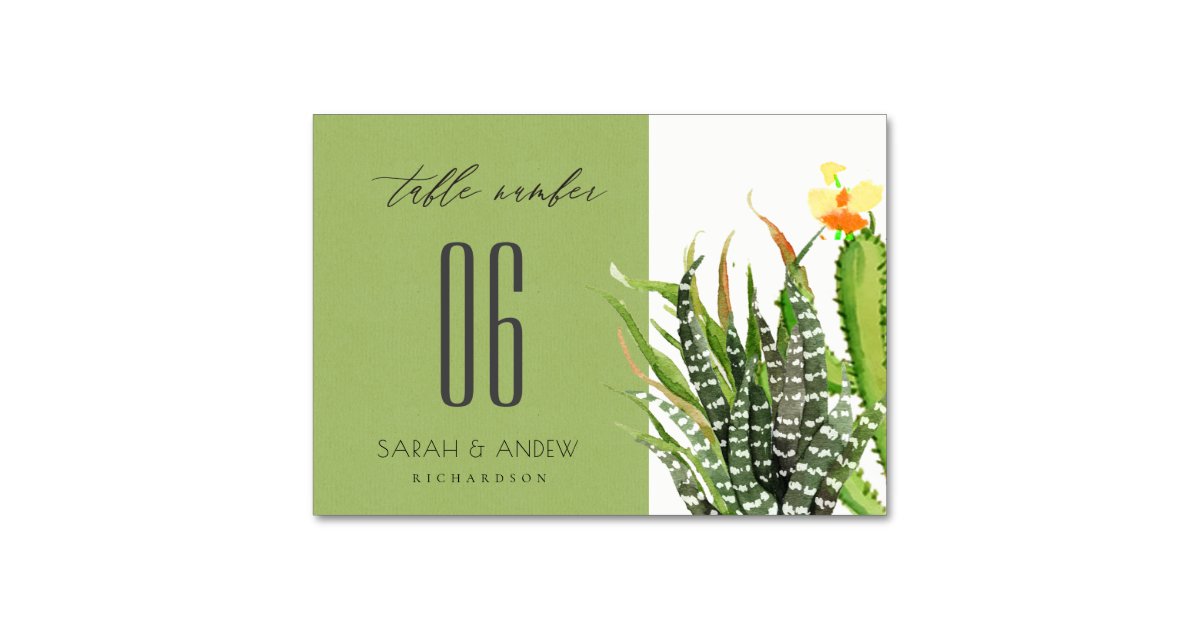MODERN CACTUS FLORAL GARDEN WATERCOLOR TABLE NUMBER | Zazzle