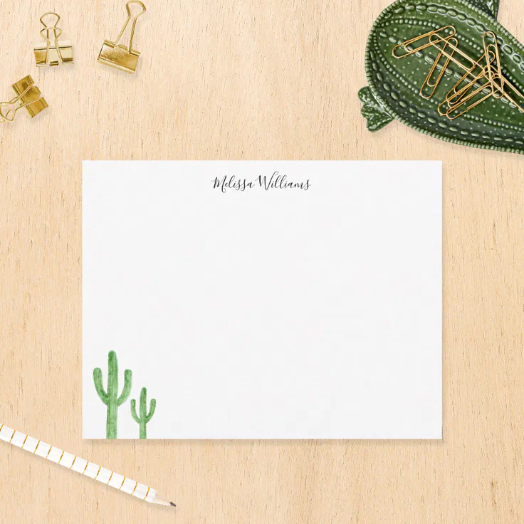 Modern Cactus Script Personalized Stationery Note Card | Zazzle