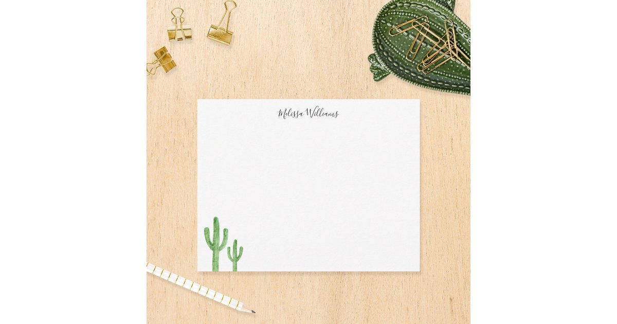 Modern Cactus Script Personalized Stationery Note Card | Zazzle
