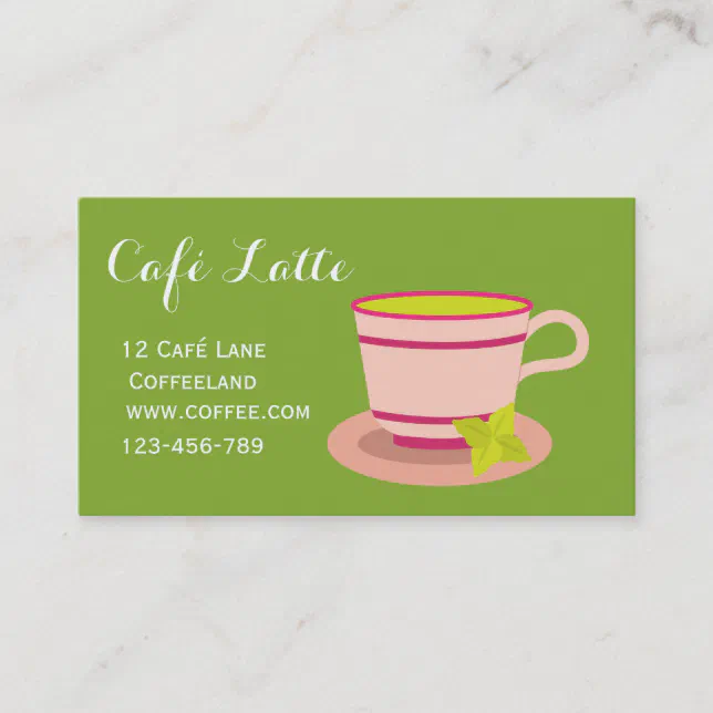 Modern cafe tea shop teacup mint tea business card | Zazzle