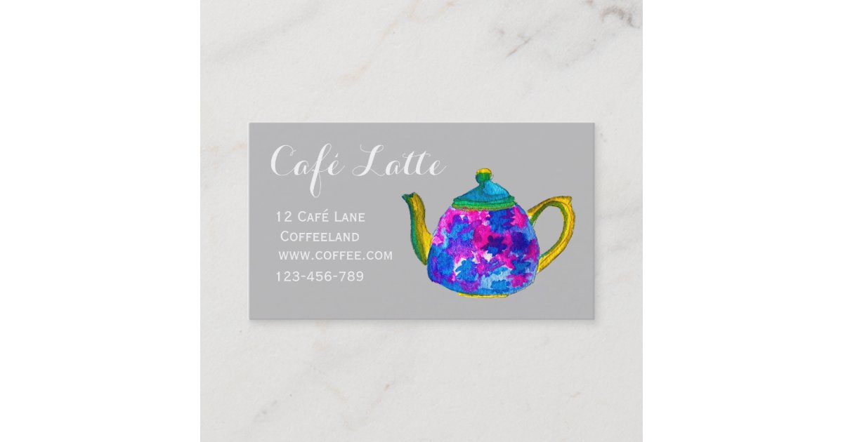 Modern cafe tea shop teapot business card | Zazzle