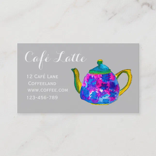 Modern cafe tea shop teapot business card | Zazzle