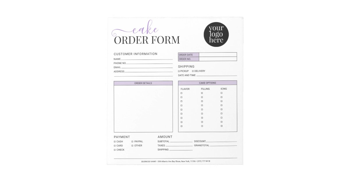Modern Cake Cupcake Bakery Purple Order Form Notepad | Zazzle