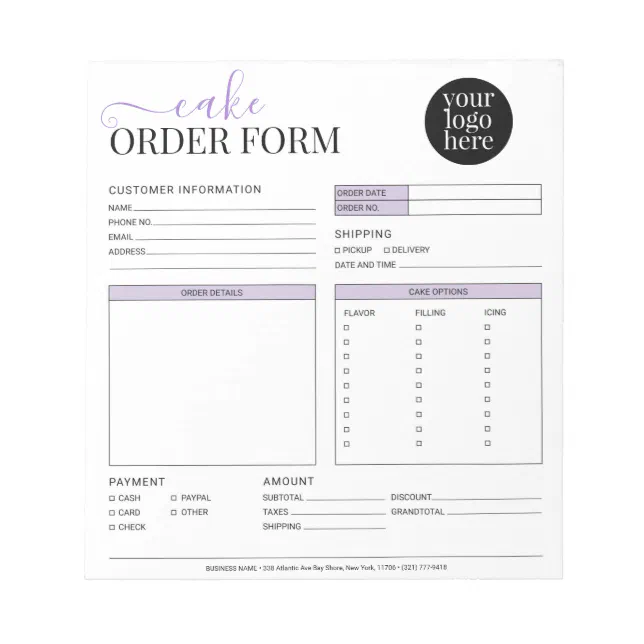 Modern Cake Cupcake Bakery Purple Order Form Notepad | Zazzle