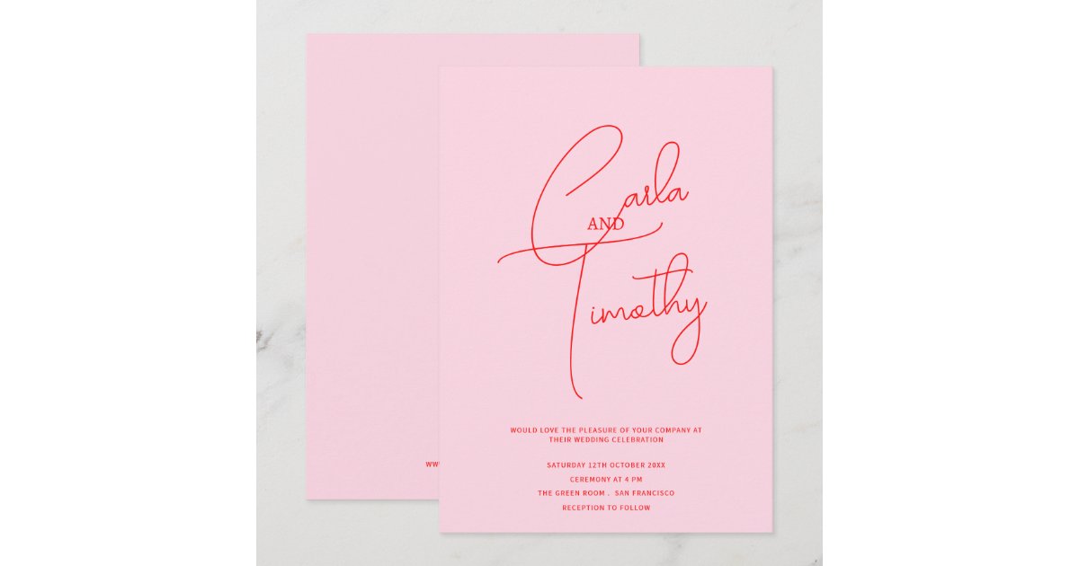 Modern Caligraphy Script Red Pink Wedding Invitation | Zazzle