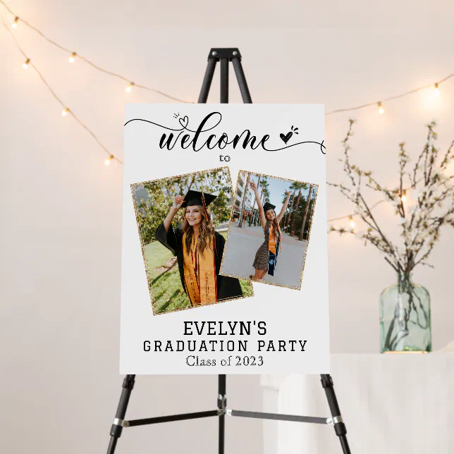 Modern Calligraphy 2 Photo Graduation Welcome Foam Board | Zazzle