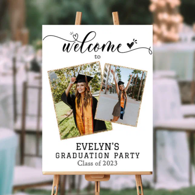Modern Calligraphy 2 Photo Graduation Welcome Foam Board | Zazzle