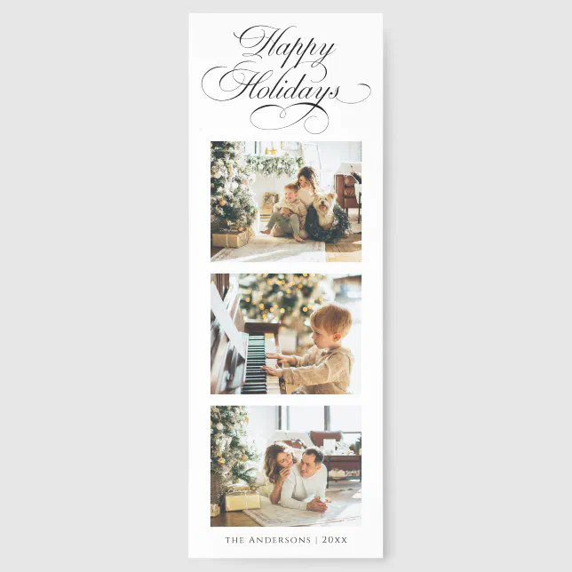 Modern Calligraphy 3 Photo Collage Christmas Card Bookmarks | Zazzle
