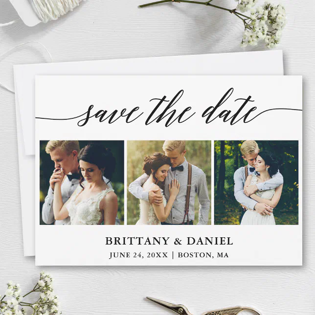 Modern Calligraphy 3 Photo Save The Date | Zazzle