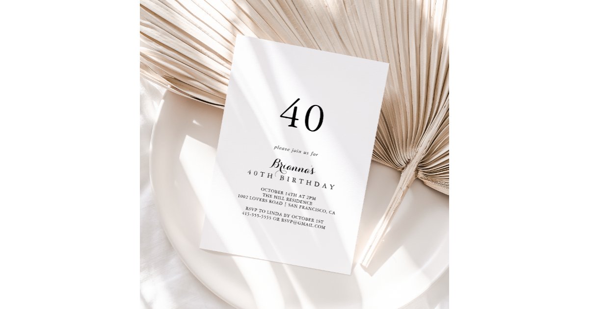 Modern Calligraphy 40th Birthday Party Invitation | Zazzle