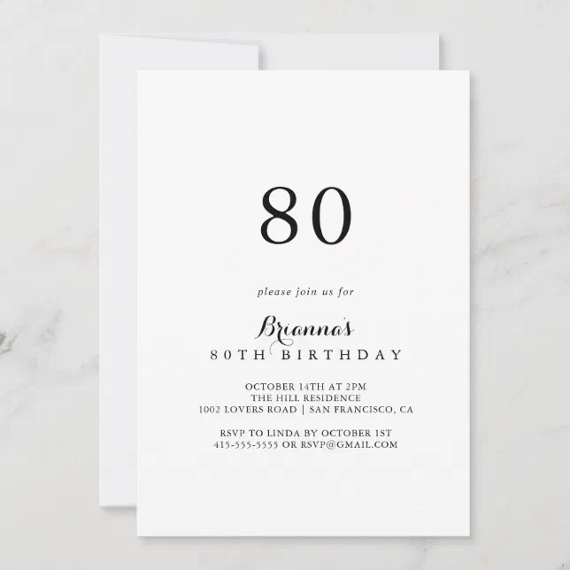 Modern Calligraphy 80th Birthday Party Invitation | Zazzle