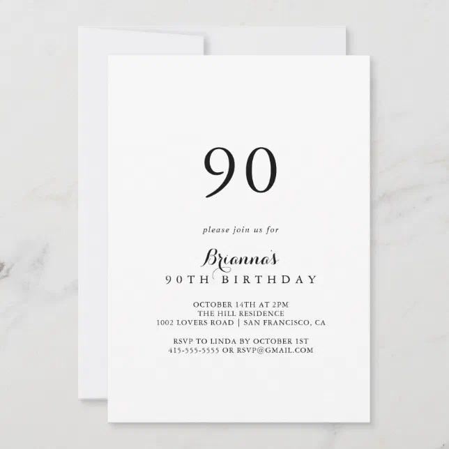 Modern Calligraphy 90th Birthday Party Invitation | Zazzle